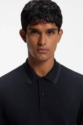 BOSS Waffle-textured Polo Shirt In Stretch Cotton