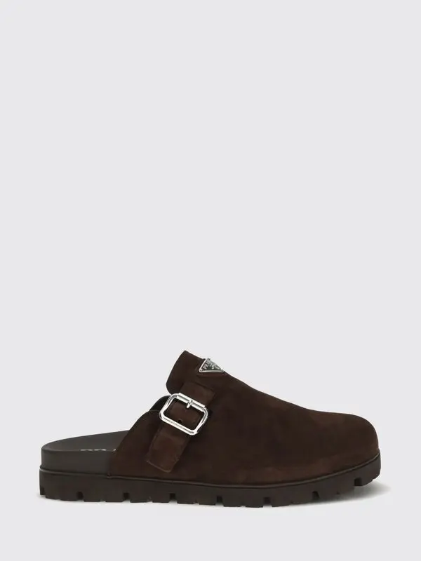 Prada Suede Buckled Clogs