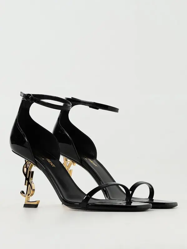 Saint Laurent Patent Leather Heeled Sandals With Gold-tone Heel