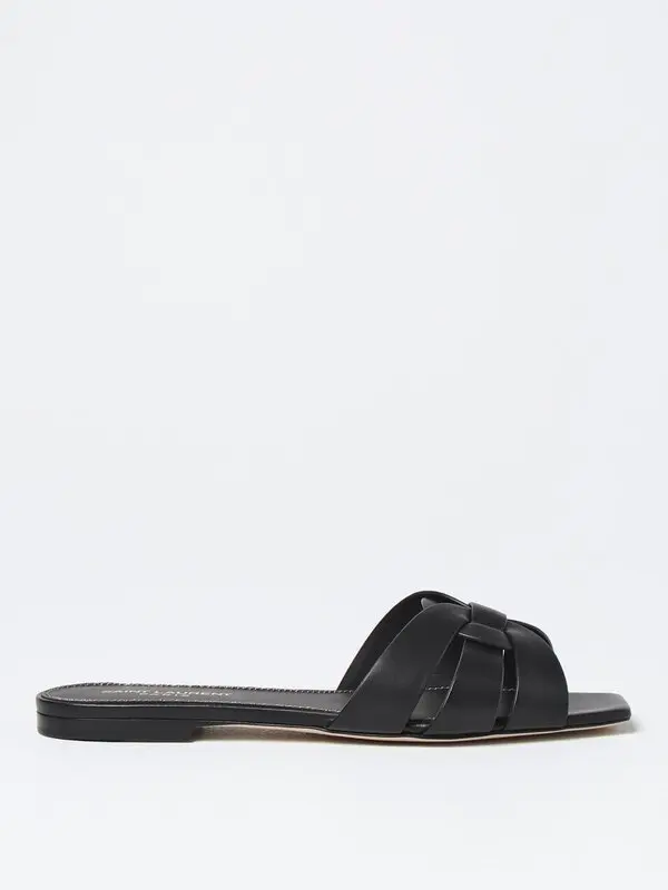Saint Laurent Braided Leather Heeled Sandals - Black