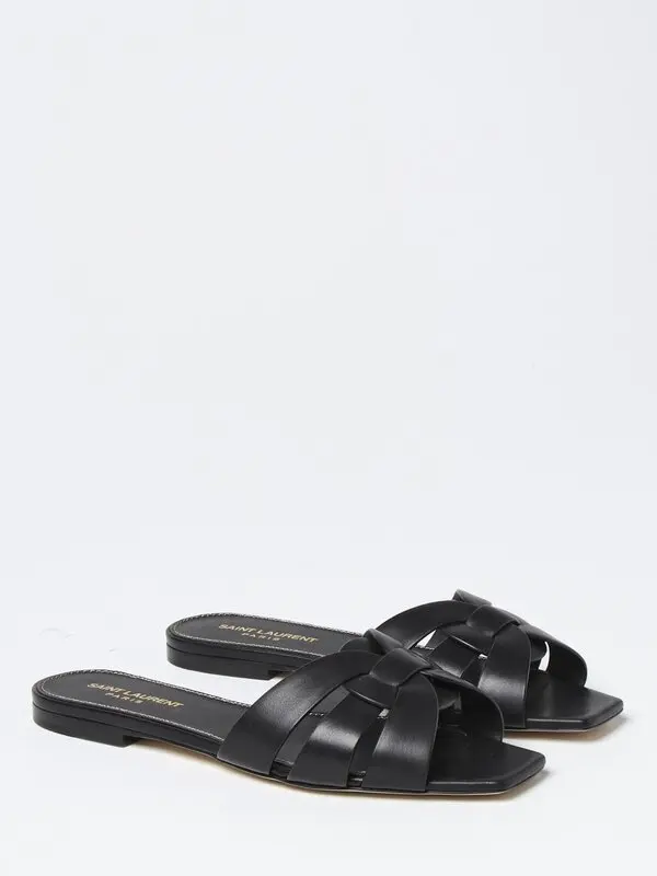 Saint Laurent Braided Leather Heeled Sandals - Black