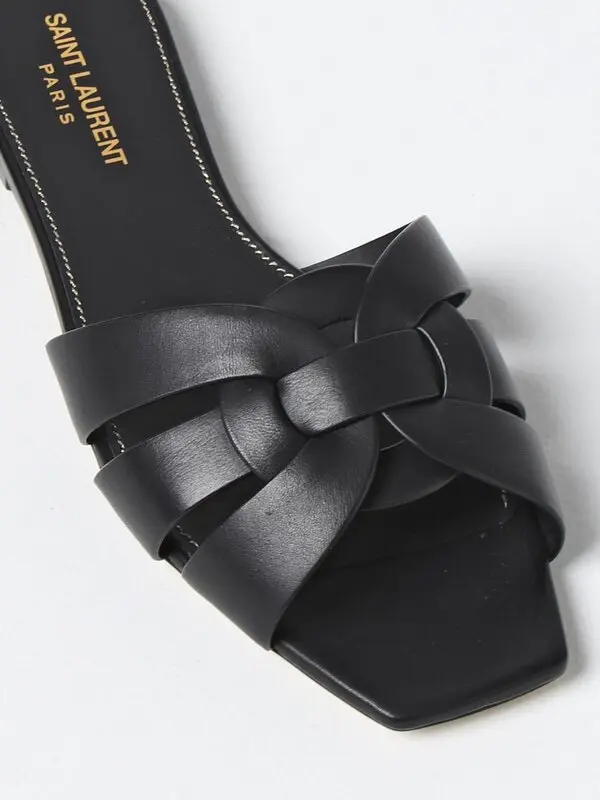 Saint Laurent Braided Leather Heeled Sandals - Black