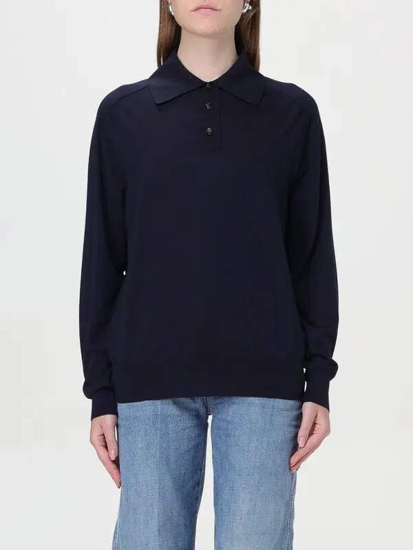 Bottega Veneta Long Sleeve Polo Shirt - Blue
