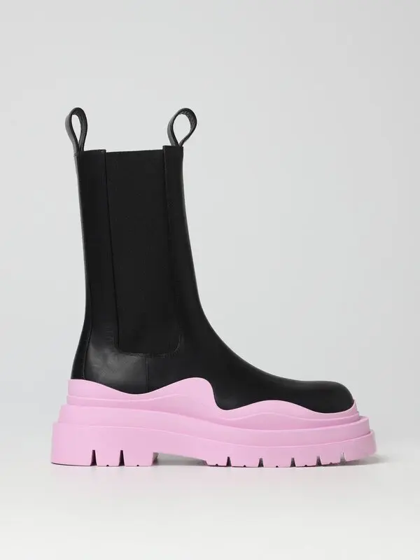 Bottega Veneta Leather Chelsea Boots With Pink Platform Sole - Black
