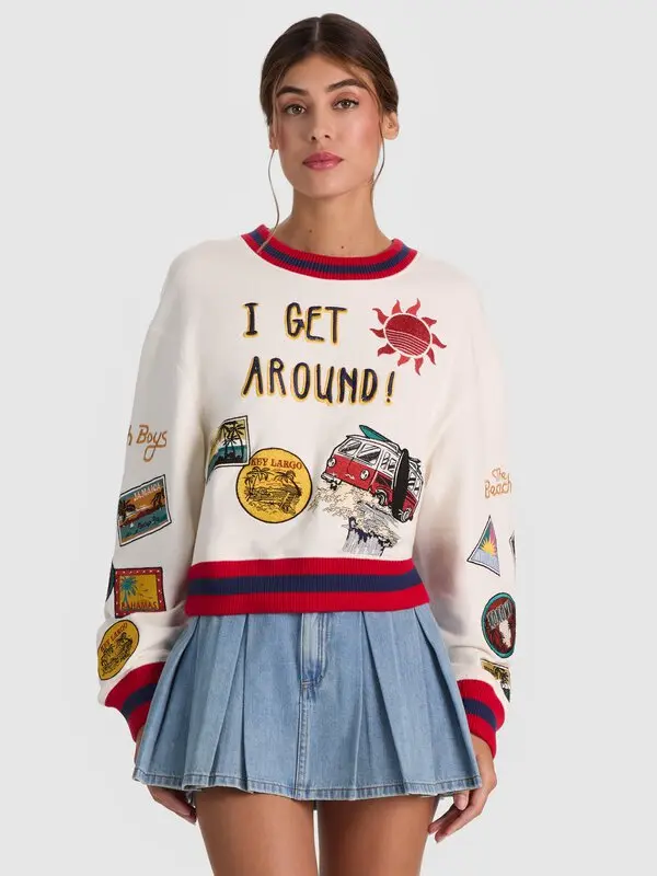 Alice + Olivia Russell Embroidered Crewneck Sweatshirt