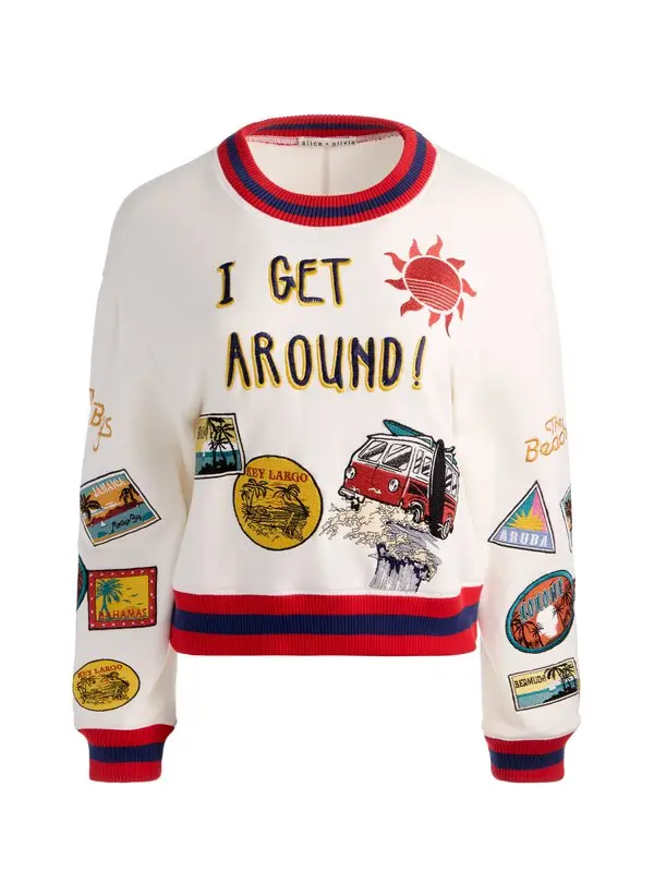 Alice + Olivia Russell Embroidered Crewneck Sweatshirt