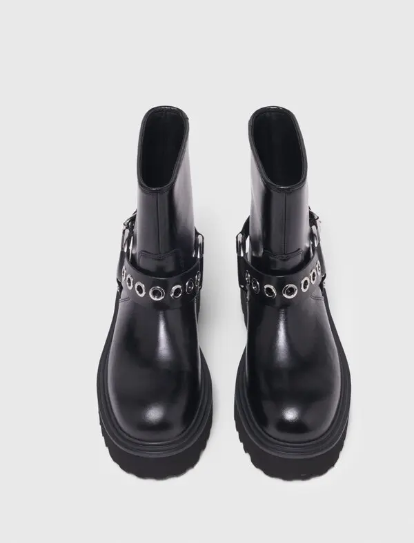 Maje Leather Biker Boots