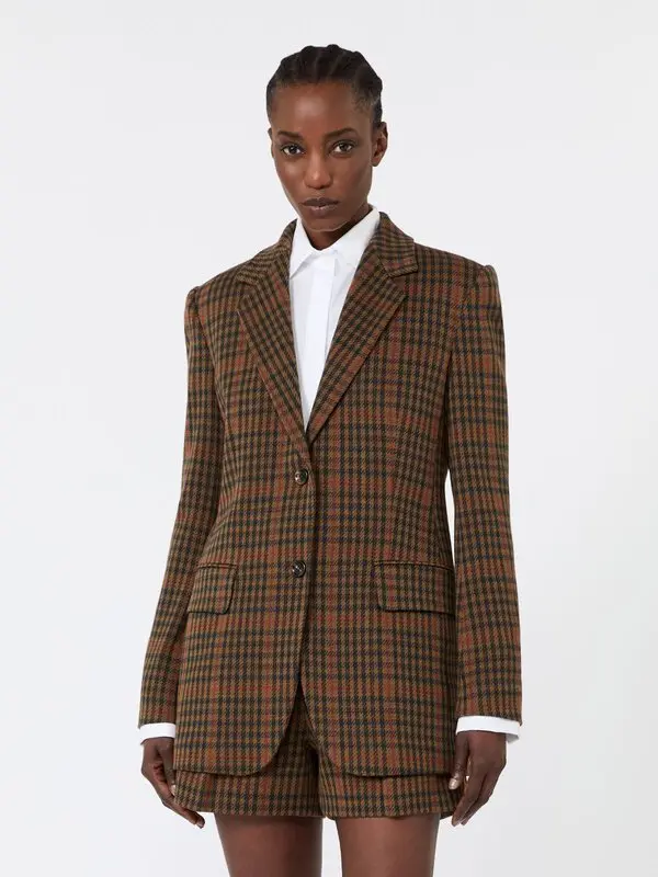 Max Mara Single-breasted Glen Plaid Jersey Blazer