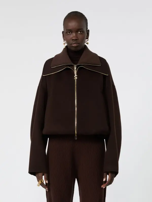 Max Mara Pure Wool Bomber Jacket With Removable Bib