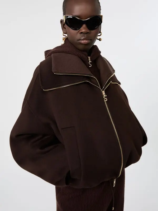 Max Mara Pure Wool Bomber Jacket With Removable Bib