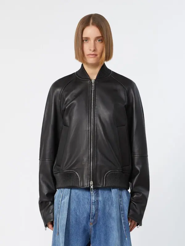 Max Mara Nappa Leather Bomber Jacket