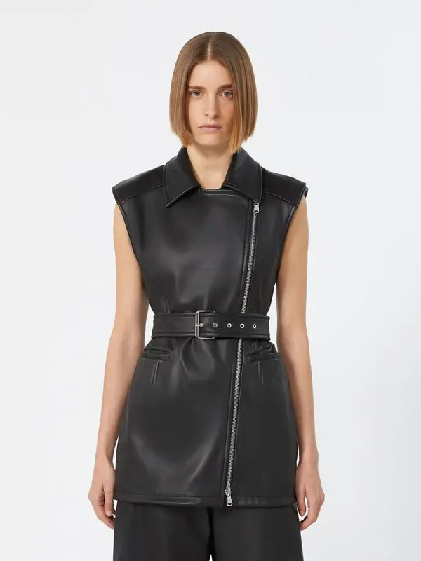 Max Mara Sleeveless Nappa Leather Jacket