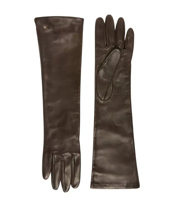 Max Mara Long Nappa Leather Gloves With Monogram Detail - Dark Brown