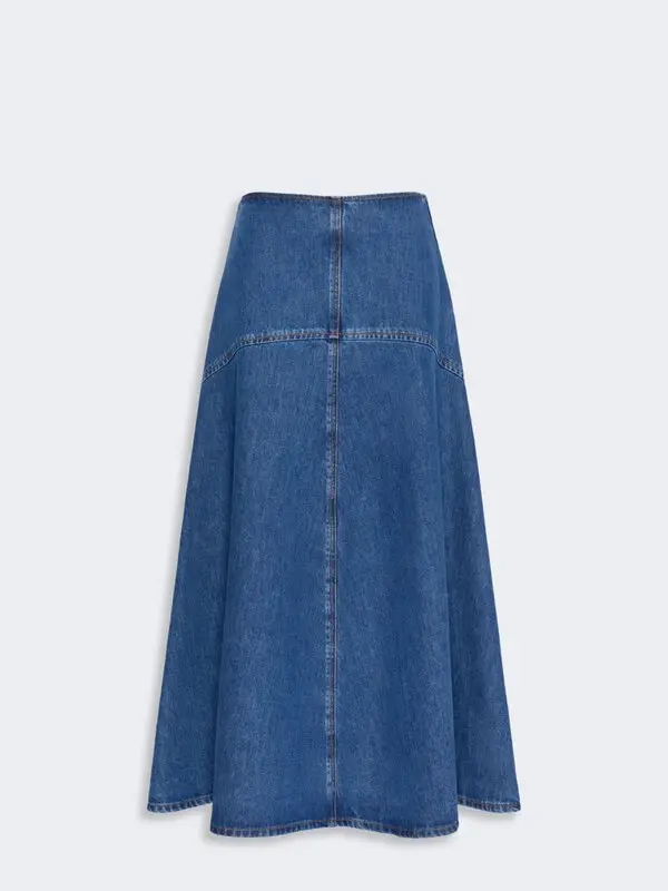 Max Mara Flared Denim Skirt With Contrast Stitching - Navy