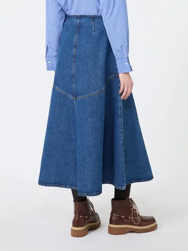 Max Mara Flared Denim Skirt With Contrast Stitching - Navy