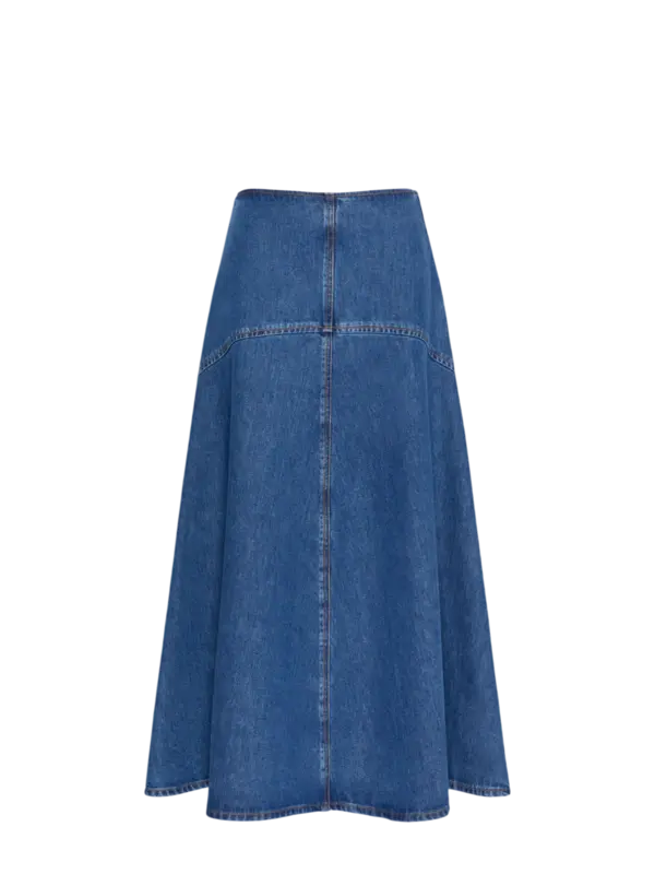 Max Mara Flared Denim Skirt With Contrast Stitching - Navy