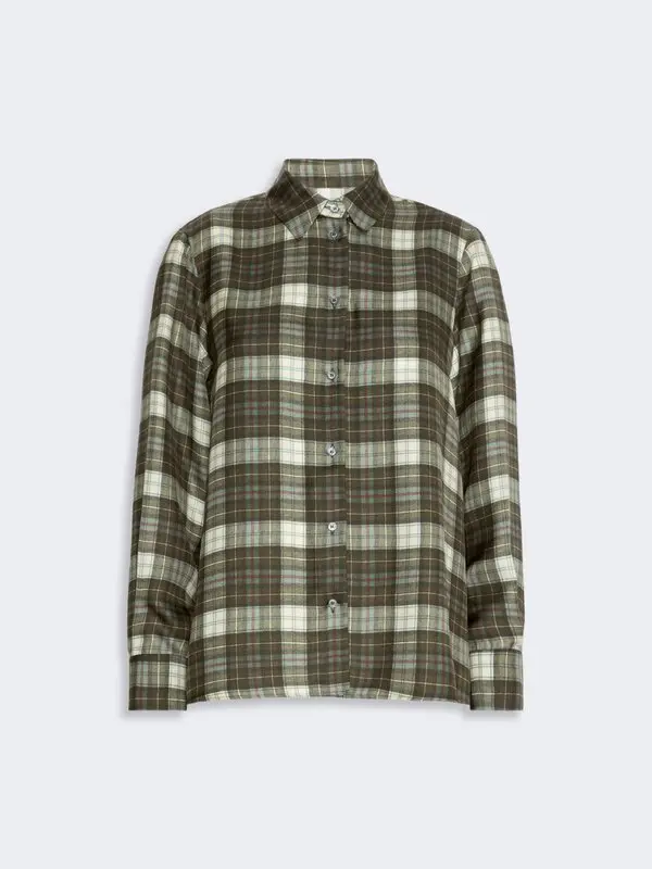 Max Mara Checked Silk Twill Shirt - Kaki