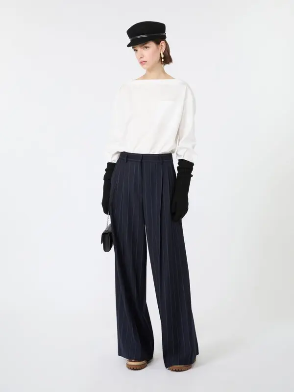 Max Mara Wool Pinstriped Flannel Trousers