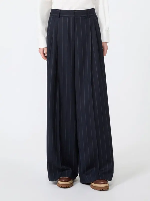 Max Mara Wool Pinstriped Flannel Trousers