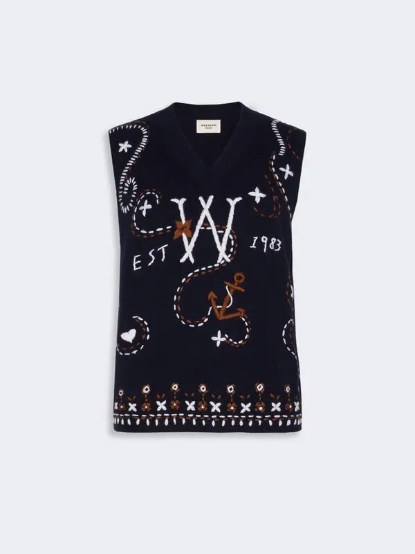 Max Mara Wool Yarn Gilet With Embroidery