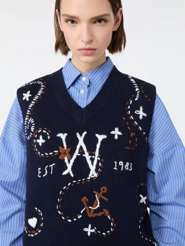 Max Mara Wool Yarn Gilet With Embroidery
