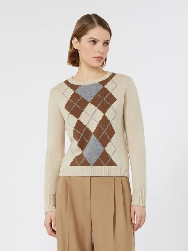 Max Mara Argyle Wool And Cashmere Sweater - Ecru