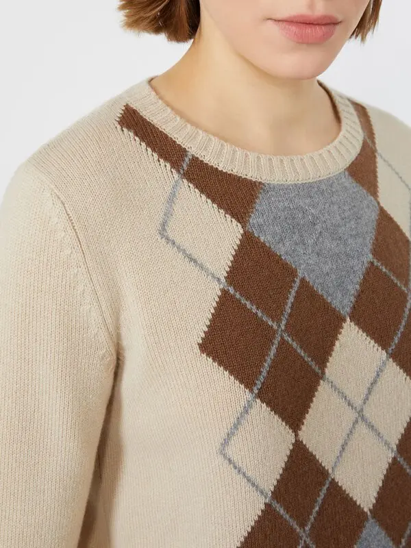 Max Mara Argyle Wool And Cashmere Sweater - Ecru