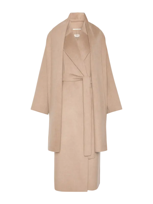 Max Mara Double Wool And Cashmere Robe Coat With Scarf - Beige
