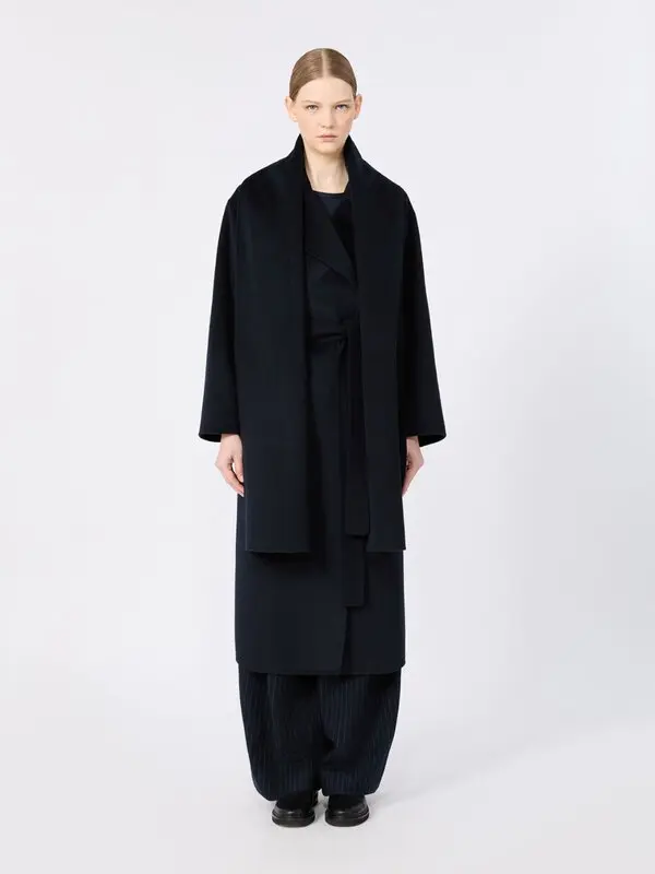 Max Mara Double Wool And Cashmere Robe Coat - Midnightblue
