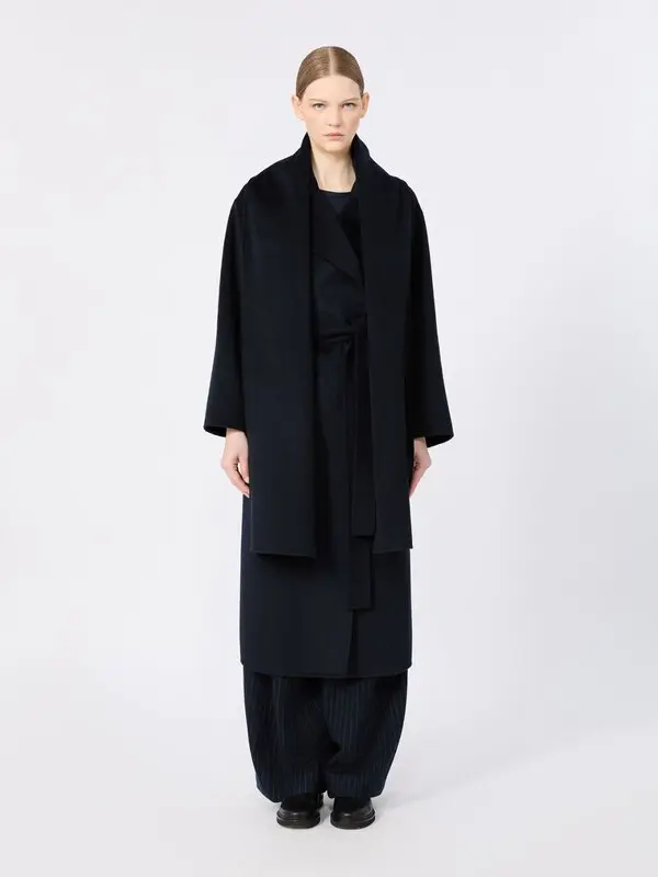 Max Mara Double Wool And Cashmere Robe Coat - Midnightblue
