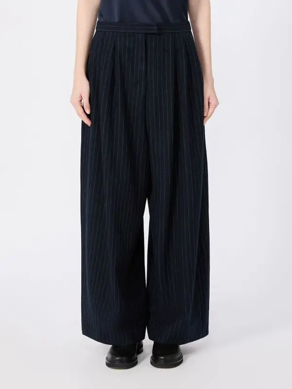 Max Mara Chalk-stripe Wool Pleated Wide-leg Trousers - Midnightblue
