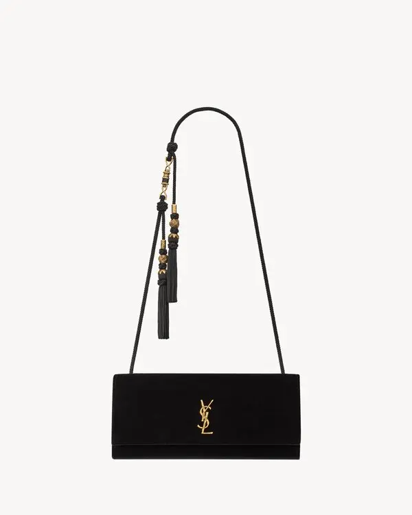 Saint Laurent Kate Clutch On Chain In Suede - Black