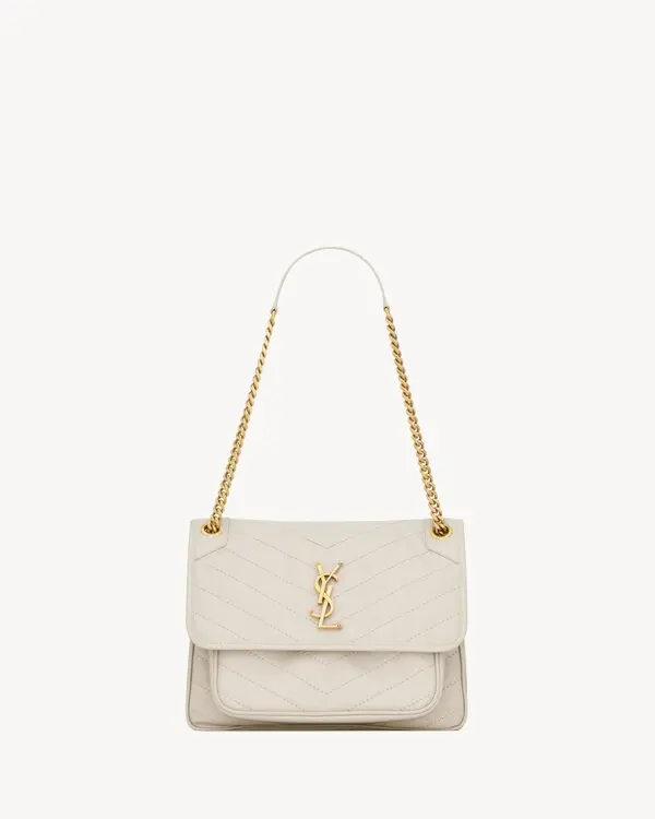Saint Laurent Niki Medium Bag In Vintage Leather - White