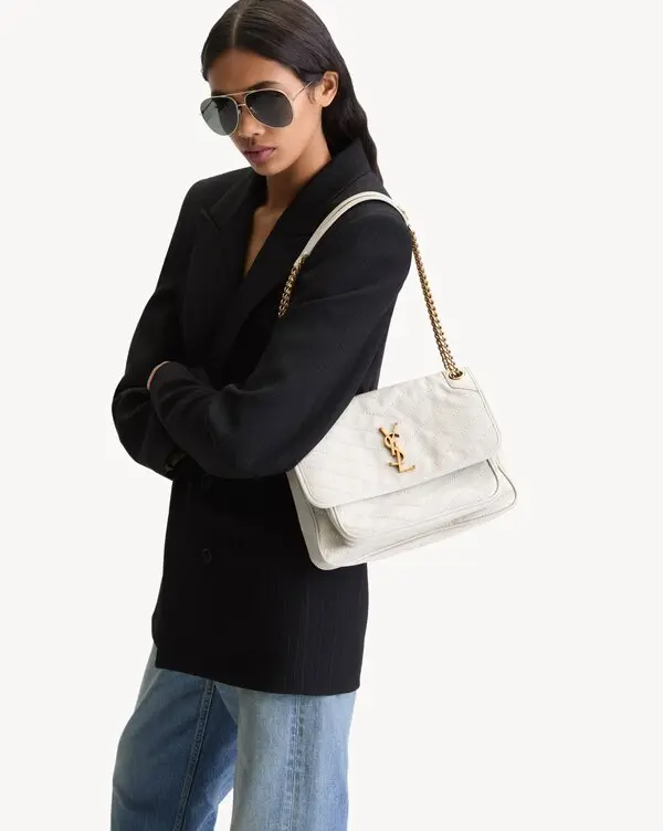 Saint Laurent Niki Medium Bag In Vintage Leather - White