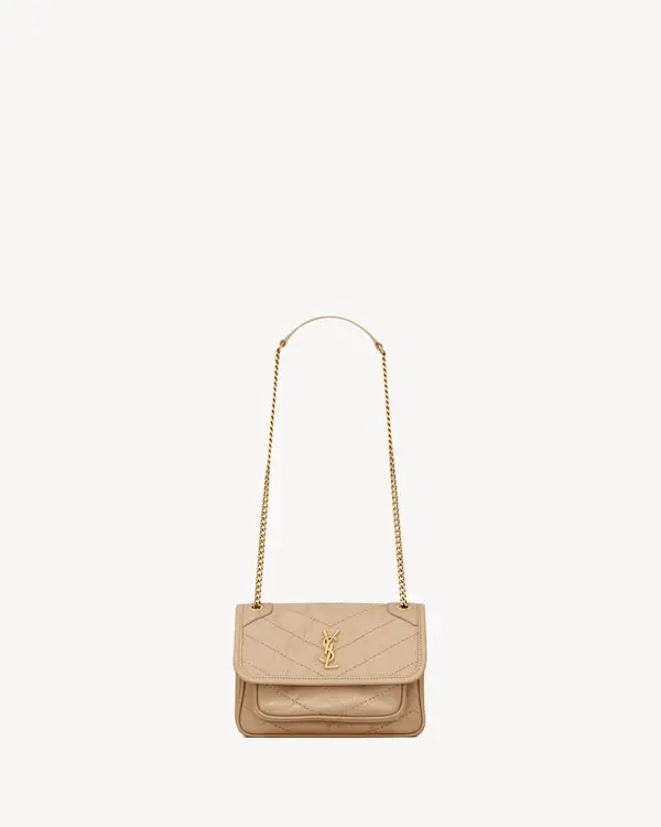 Saint Laurent Niki Mini In Vintage Leather - Clear Beige