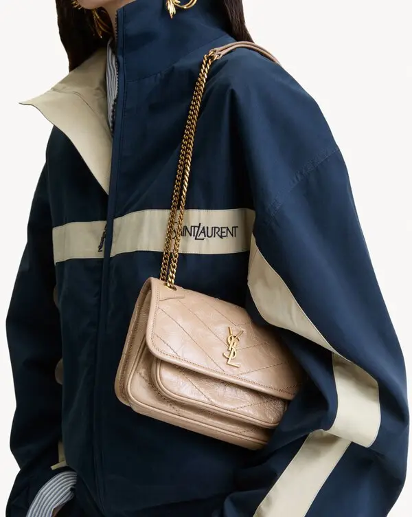 Saint Laurent Niki Mini In Vintage Leather - Clear Beige