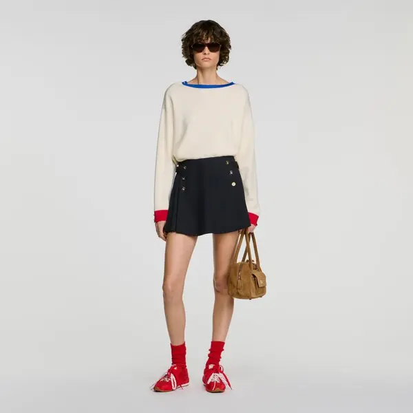 Sandro Contrast Trim Wool Sweater - Ecru
