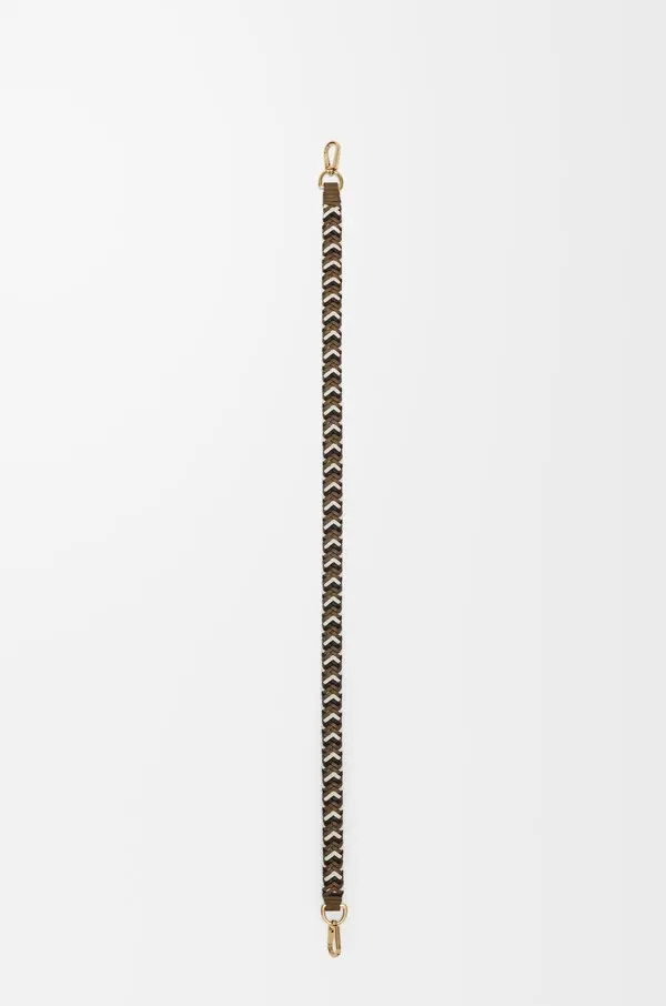 Loewe Woven Leather Strap With Geometric Pattern - Brown/white