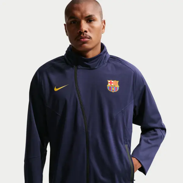 Nike Fc Barcelona Strike Shield Soccer Hooded Rain Jacket - Blue