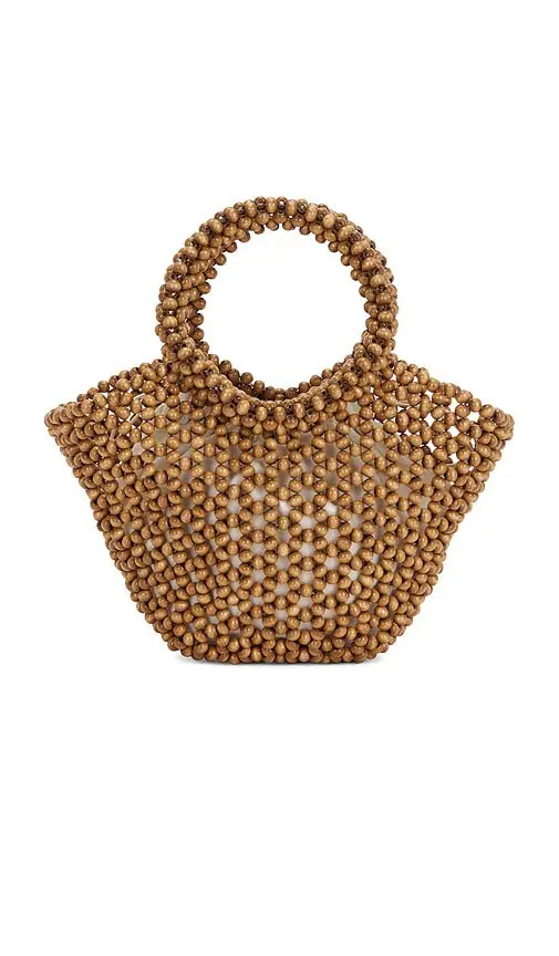 8 Other Reasons Wood Bead Tote Rounded Top Handle Bag - Tan