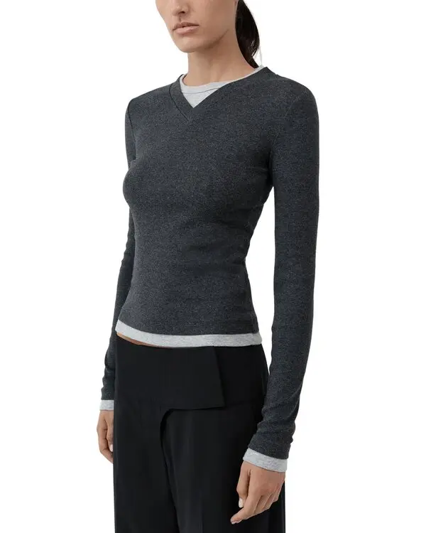 ST. AGNI Cotton V Neck Long Sleeve Top