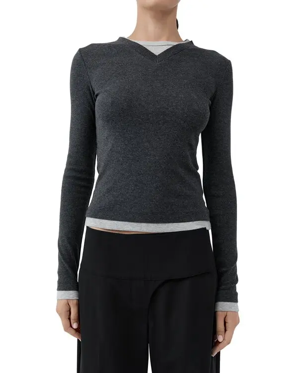 ST. AGNI Cotton V Neck Long Sleeve Top