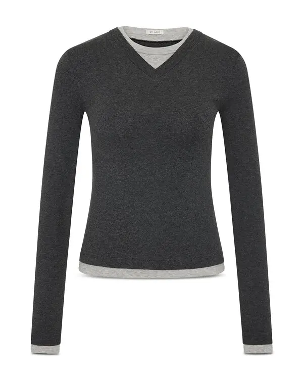ST. AGNI Cotton V Neck Long Sleeve Top