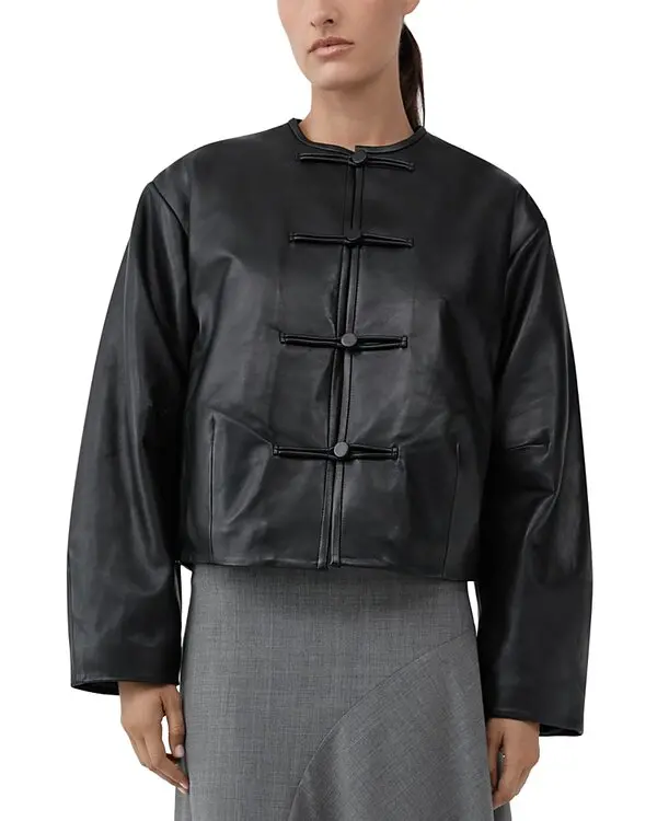 ST. AGNI Leather Button Front Cocoon Jacket