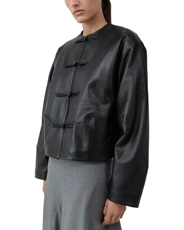 ST. AGNI Leather Button Front Cocoon Jacket