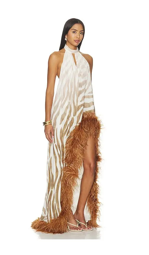 BRONX BANCO Madeline Zebra Halterneck Gown In Multi