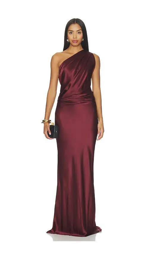 THE SEI Draped One Shoulder Gown In Burgundy
