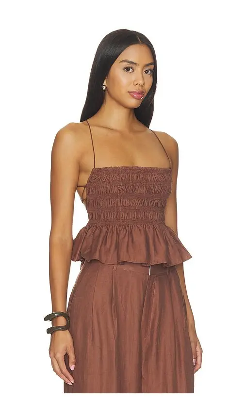 MOTHER OF ALL Taylor Top Shirred Linen Halterneck - Brown