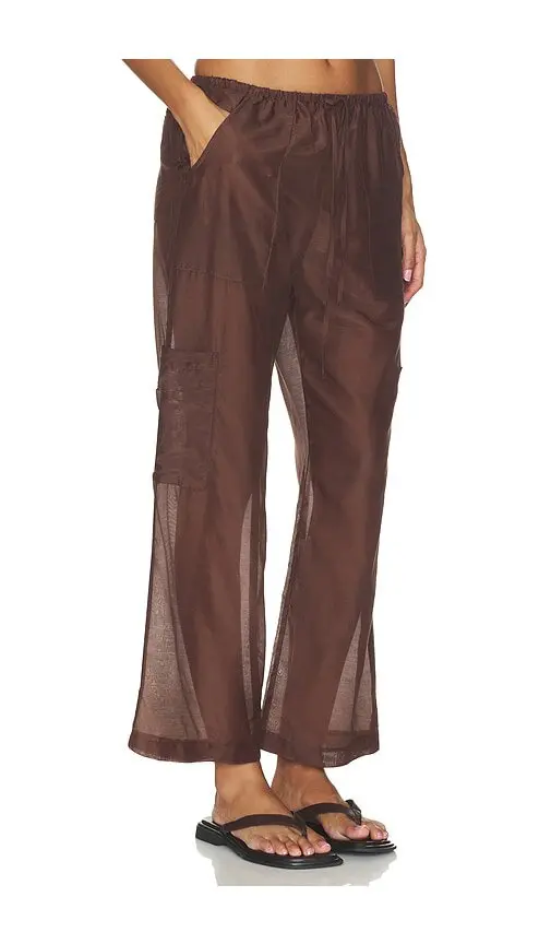 Donni. The Silk Cotton Sheer Cargo Pant In Brown