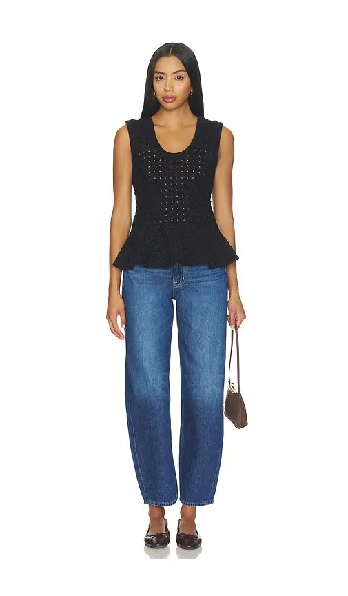 PISTOLA Peplum Sweater Tank Top - Black